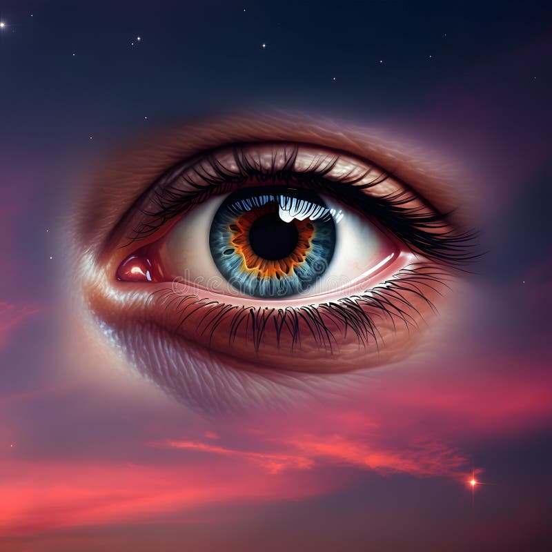 Hyperrealistic Close Up of a Human Eye Glowing with Cosmic Nebula ...