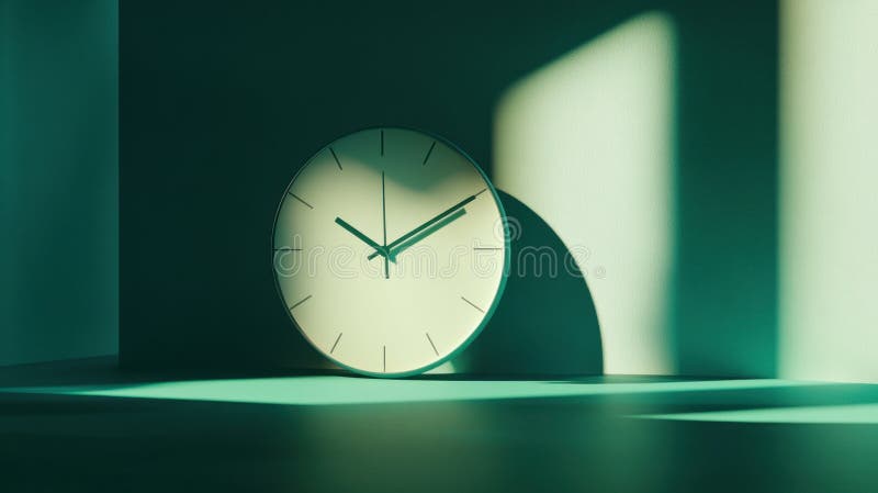 Surreal Clock with Shadow Hands from Pastel Shapes on a Forest Green ...