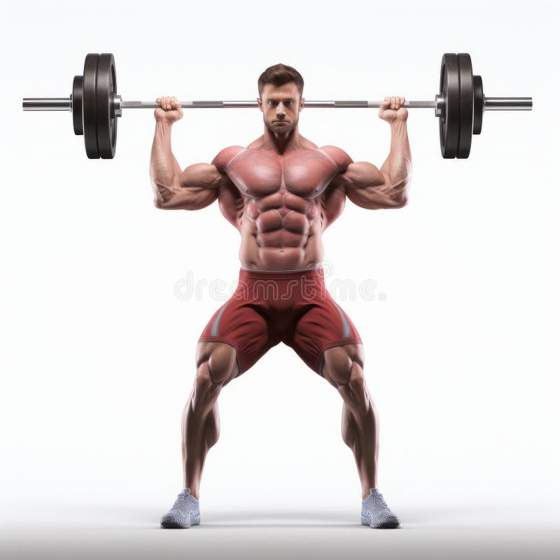 Hyperrealistic 3d Bodybuilder Squatting on White Background Stock ...