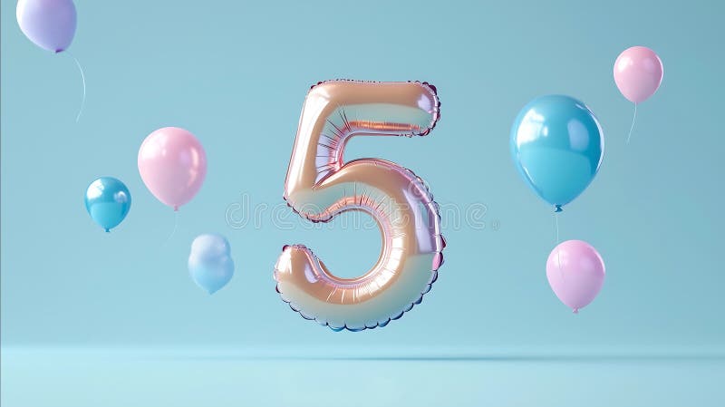 Hyperrealistic 3D Letters Balloon Font 5 Frontal Camera the 3D Number ...
