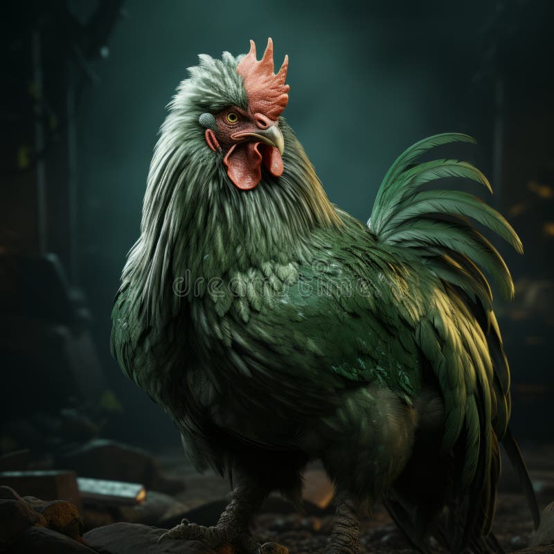Hyperrealistic 3d Render of a Green Hen in a Dark Environment Stock ...