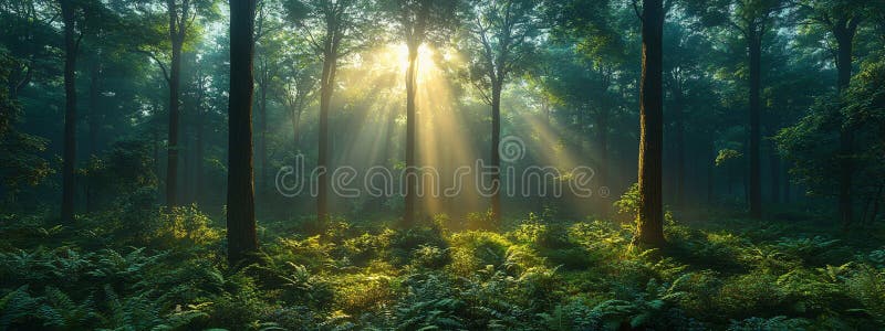 Hyperrealistic Dense Deciduous Forest with Filtered Sunlight, Tranquil ...