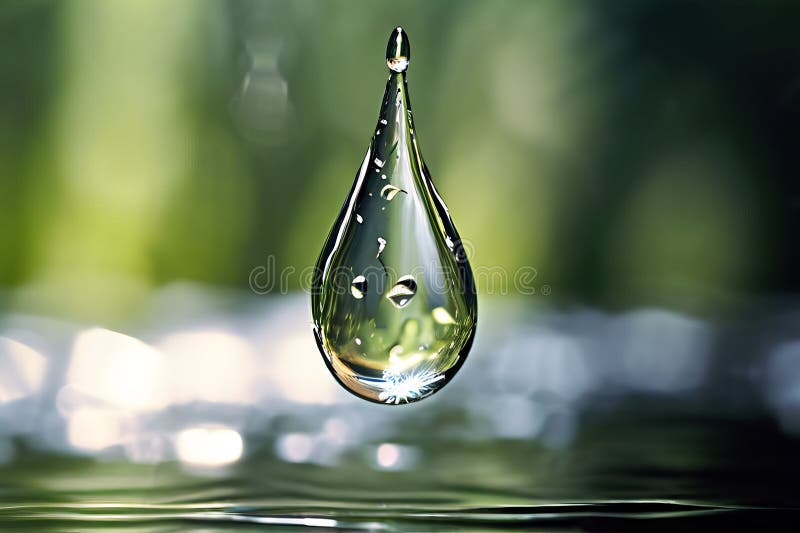 A Hyperrealistic Depiction of a Single Raindrop Suspended in Mid Stock ...
