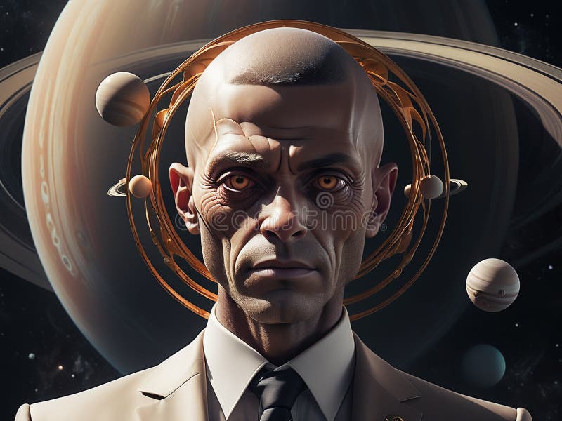 A Hyperrealistic Digital Artwork of a Heliocentric Humanoid with a Head ...