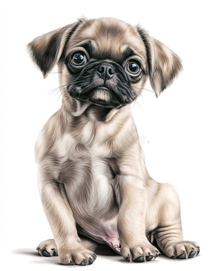 Hyperrealistic Drawing of a Pug Puppy Sitting on a White Background ...