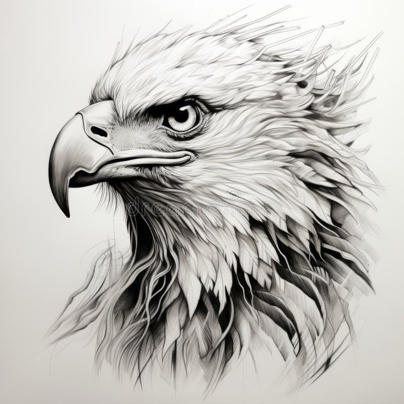 Hyperrealistic Eagle Sketch: Clean Line Work with Enigmatic Characters ...