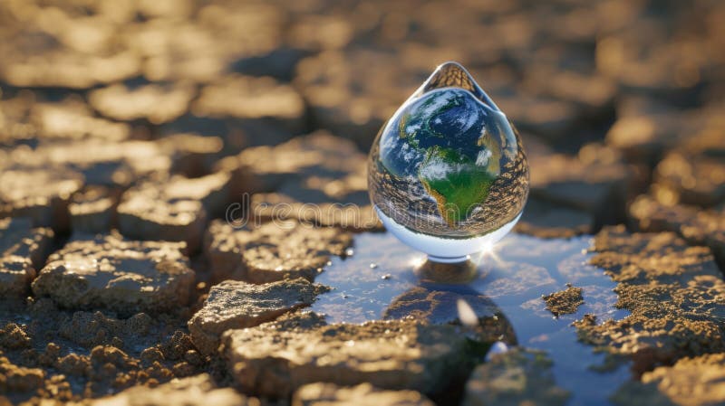 Hyperrealistic Earth in Water Droplet on Cracked Soil - Climate Change ...