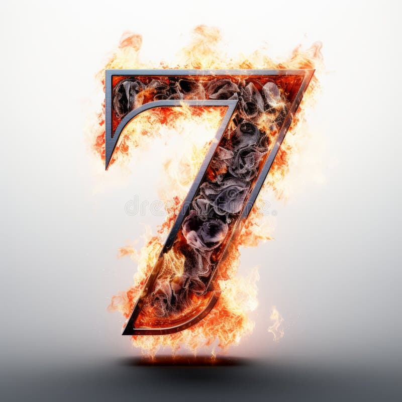 Hyperrealistic Fantasy: Numbers 7 with Fire in Front Stock Illustration ...