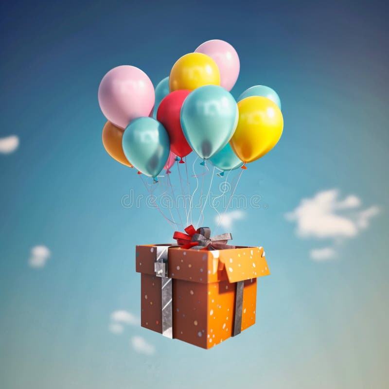 Hyperrealistic Flying Balloons Bunch and Gift Box, Generative AI Stock ...