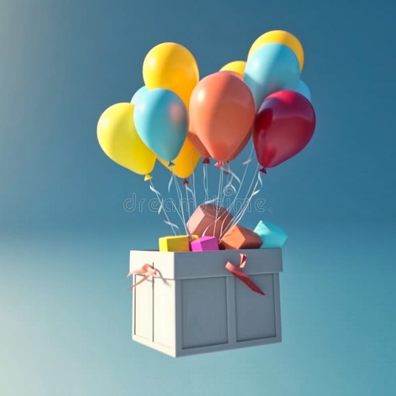 Hyperrealistic Flying Balloons Bunch and Gift Box, Generative AI Stock ...