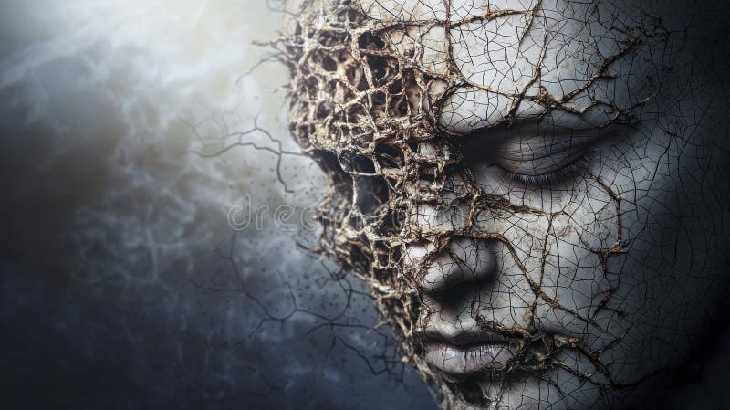 Enigmatic Hyperrealistic Artwork of a Cracked Face Dark Atmosphere ...