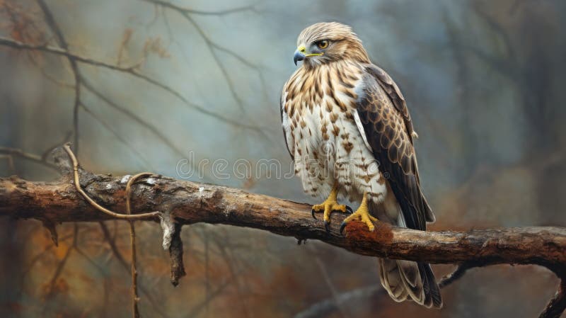 Hyperrealistic Hawk Perched on Pine Tree Branch Stock Illustration ...