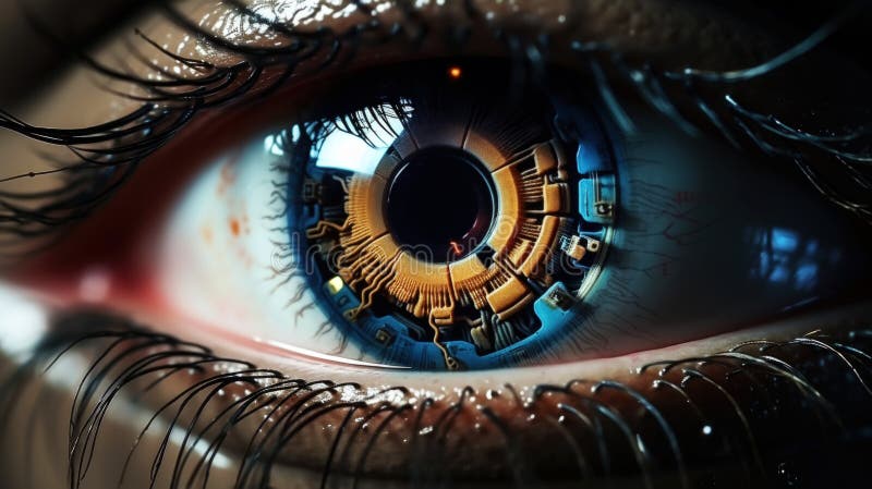 Hyperrealistic Human Eye Close-up with Microchip in the Center of the ...