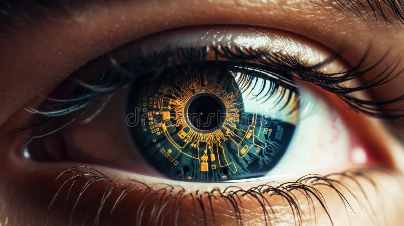 Hyperrealistic Human Eye Close-up with Microchip in the Center of the Eye. Sci-fi Concept of ...