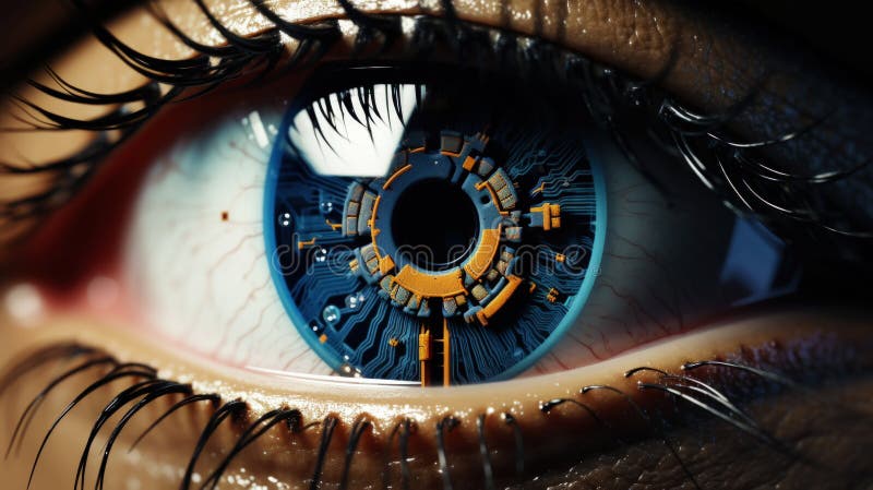 Hyperrealistic Human Eye Close-up with Microchip in the Center of the ...