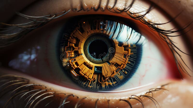 Hyperrealistic Human Eye Close-up with Microchip in the Center of the ...