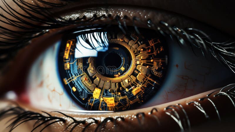 Hyperrealistic Human Eye Close-up with Microchip in the Center of the ...