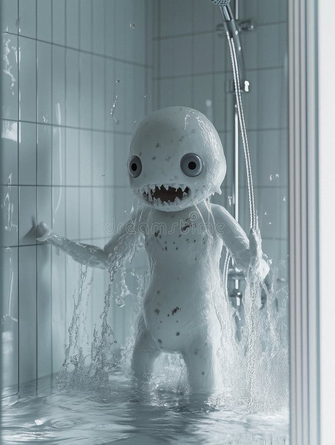 A Hyperrealistic and Humorous Portrayal of a Ghost Taking a Shower ...
