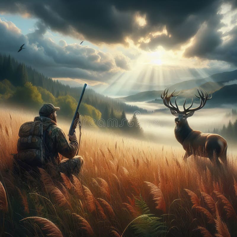 Hyperrealistic Hunt Highly Realistic Depiction of a Hunter and a Stock ...