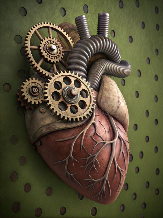 Hyperrealistic Illustration of a Bionic Mechanical Heart Wit Tubes and ...