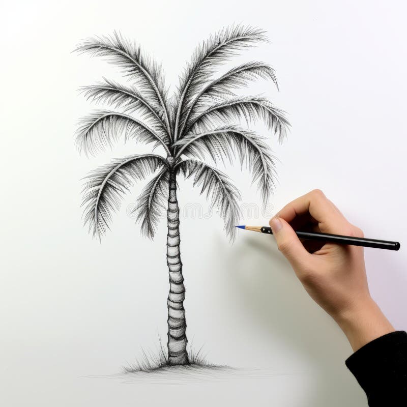 Hyperrealistic Palm Tree Island Drawing in Tony Diterlizzi Style Stock ...