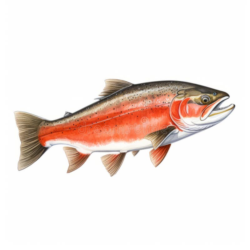 Hyperrealistic Illustration of Rainbow Trout in Light Red and Amber ...
