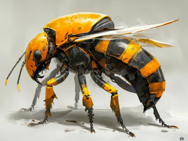 Hyperrealistic Illustration of a Robotic Bee with Futuristic Design and ...