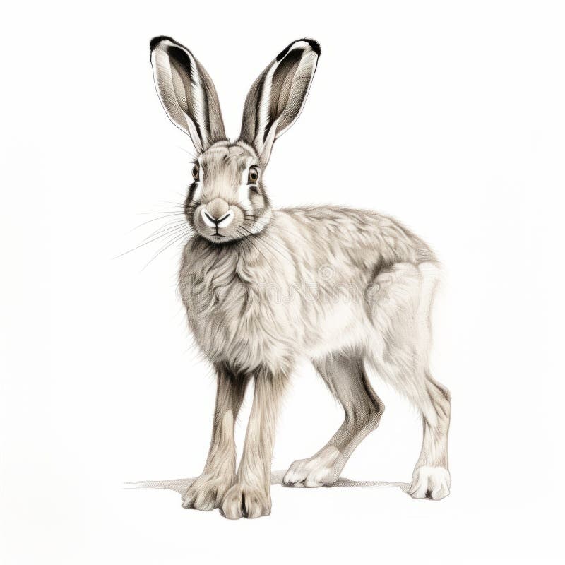 Hyperrealistic Illustration of a White Hare in Detailed Penciling Stock ...