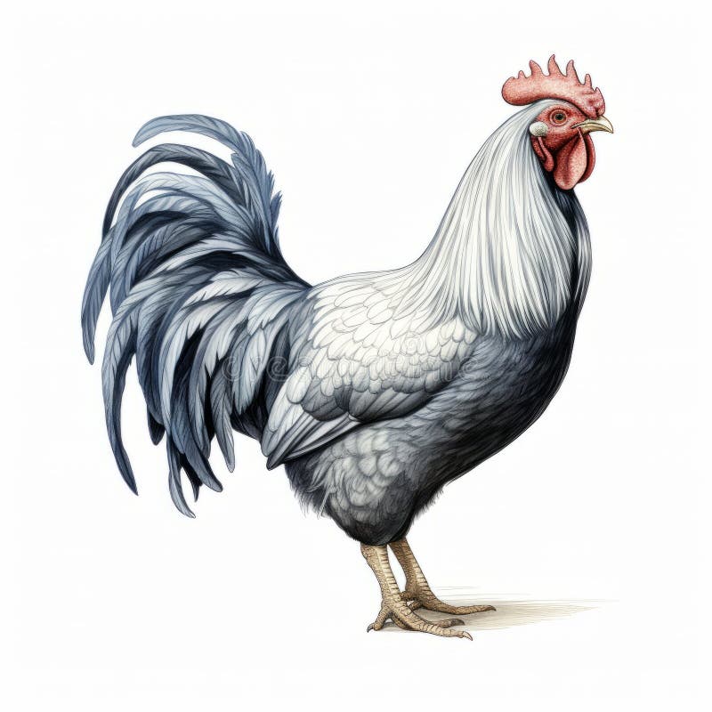 Hyperrealistic Illustration of a White Rooster on a White Background ...