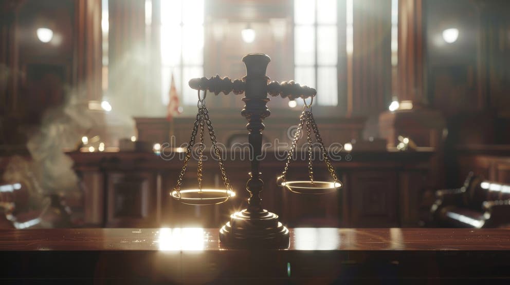 Hyperrealistic Image of Judge Gavel and Scale of Justice at the Court, Front View Stock ...