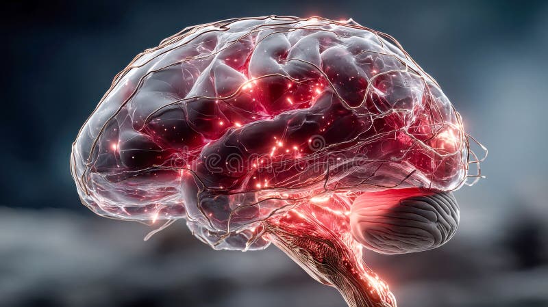 Hyperrealistic Image of a Translucent Brain with Glowing Neuron ...