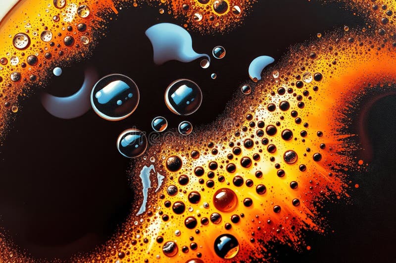 Hyperrealistic Macro Close Up of Coffee Foam and Bubbles with Vibrant ...
