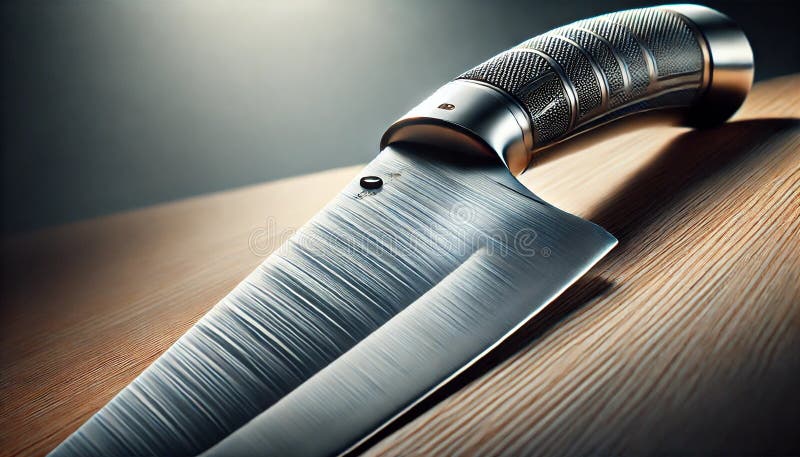 Macro Close-Up of a Kitchen Knife with Intricate Details and Metallic ...