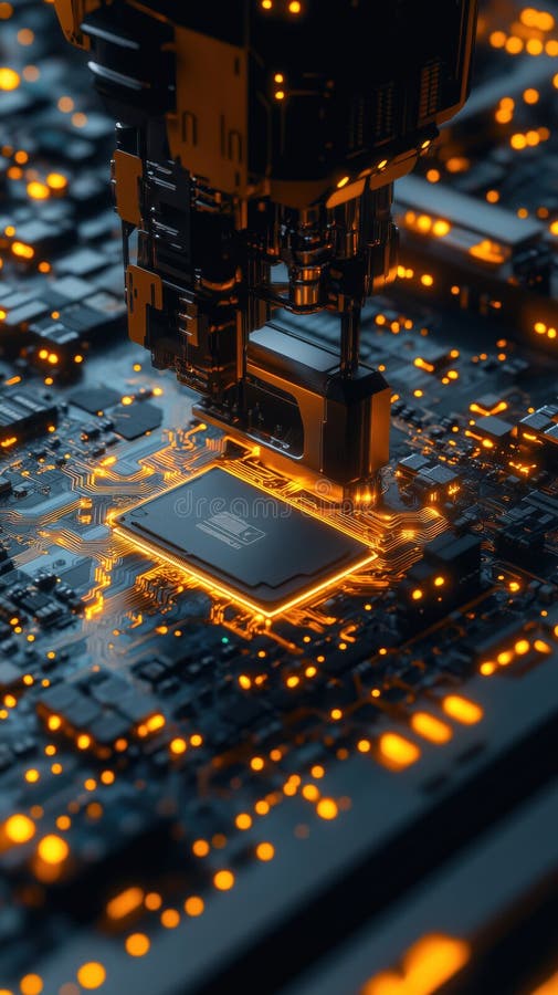 Hyperrealistic Macro Shot of a Cutting-Edge AI Processor Installation ...