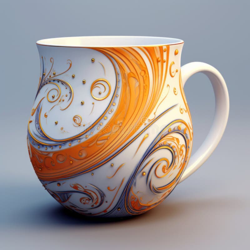Hyperrealistic Maya Cup with White and Orange Swirl Design Stock ...