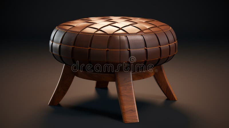 Brown Leather Stool with Afro-colombian Themes and Contrasting Textures ...