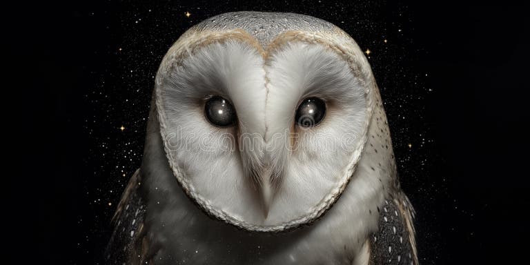 Hyperrealistic Owl in the Darkness with Reflections of the Universe in ...