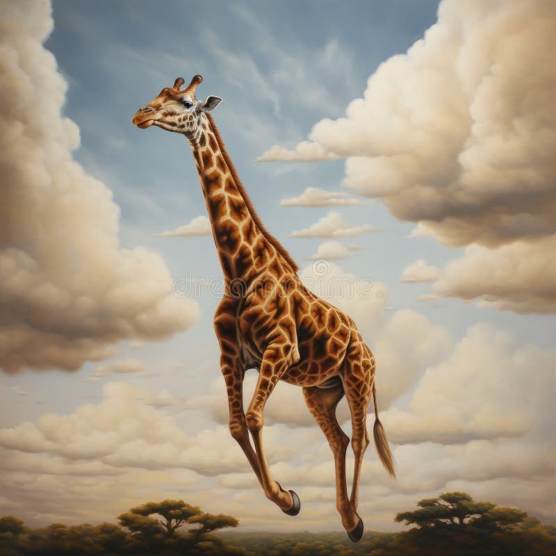 Hyperrealistic Painting of a Giraffe in Flight Stock Illustration ...