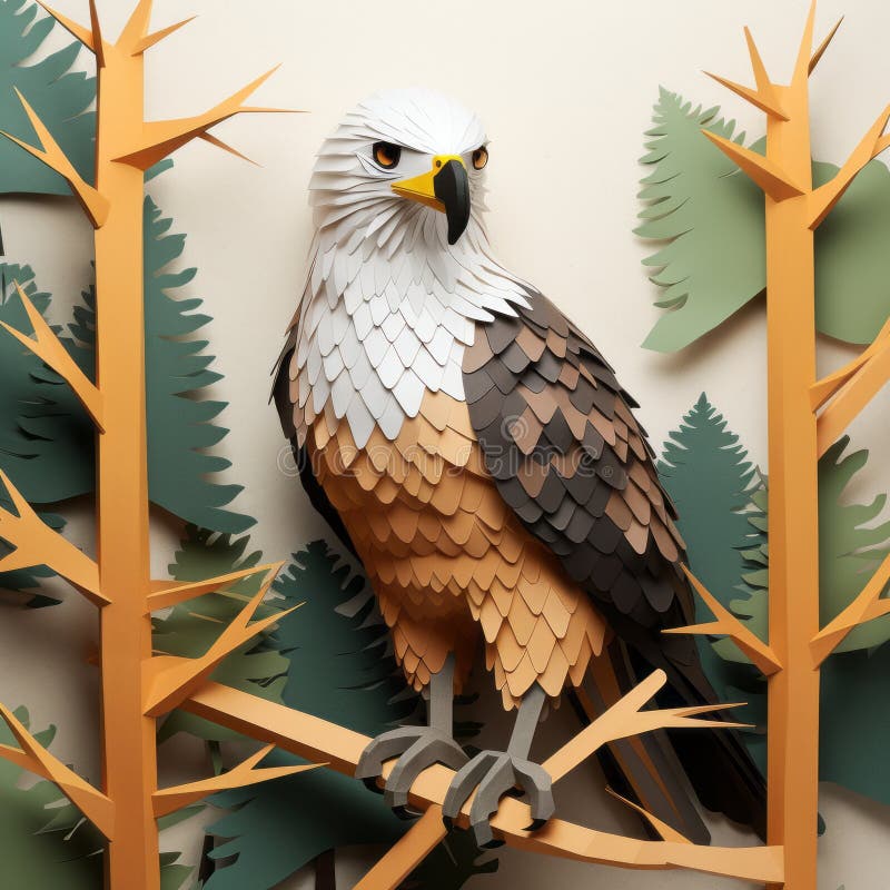 Hyperrealistic Paper Eagle Sitting on Tree Branch Stock Illustration ...