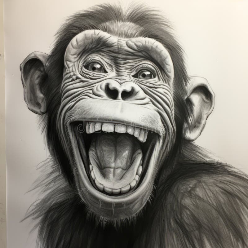 Hyperrealistic Pencil Drawing: Laughing Monkey Portrait Stock ...