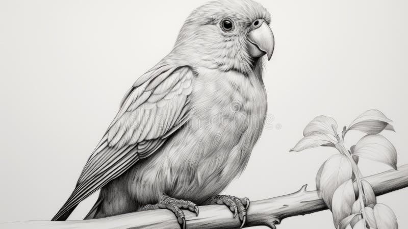 Hyperrealistic Pencil Drawing of a Perched Parrot Stock Illustration ...