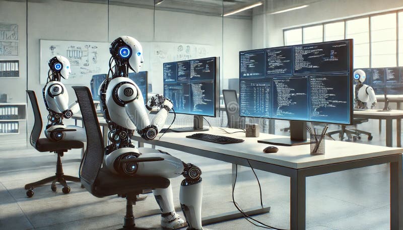 Two Robots Performing Routine it Tasks in Modern Office Stock ...