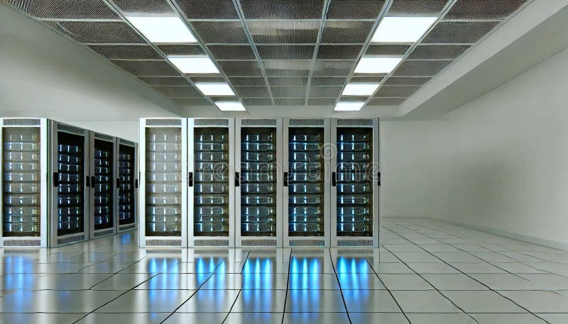 Modern Server Room with Blinking LED Lights Stock Illustration ...