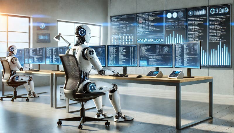 Robot Performing Routine it Tasks in a Modern Office Stock Illustration ...