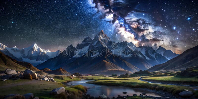 A Hyperrealistic and Photographic High Mountains Landscape Under a ...