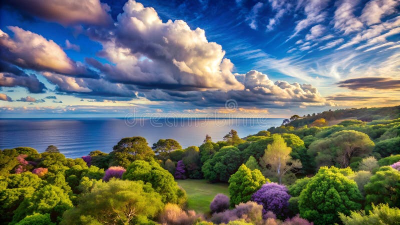 A Hyperrealistic and Photographic Ocean View Landscape Under a Cloudy ...