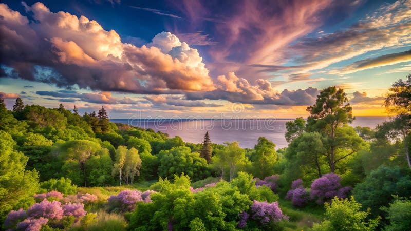 A Hyperrealistic and Photographic Ocean View Landscape Under a Cloudy ...