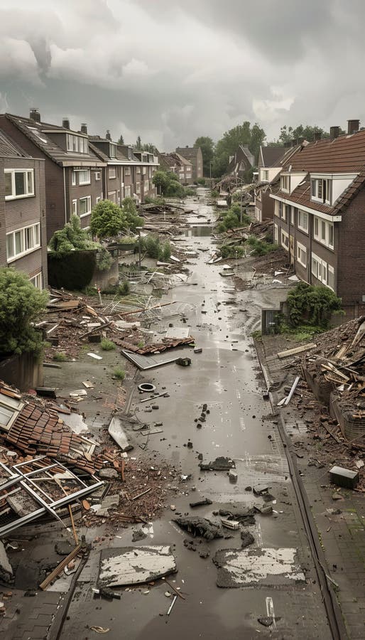 Hyperrealistic Portrayal of a Devastated Suburban Street in the ...
