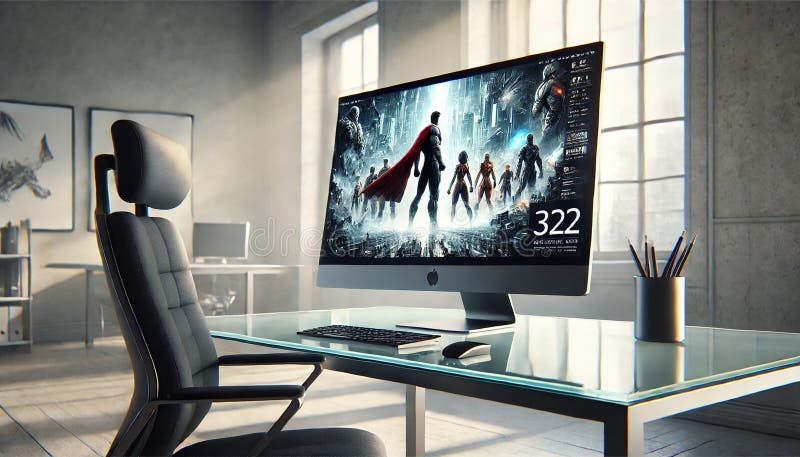 Workspace with Futuristic Digital Art and Natural Lighting Stock ...