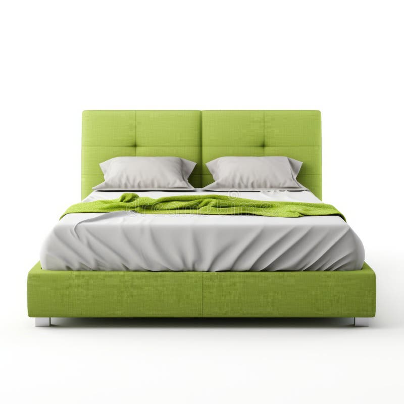 Hyperrealistic Queen Sized Bed with Green Cover Stock Illustration ...